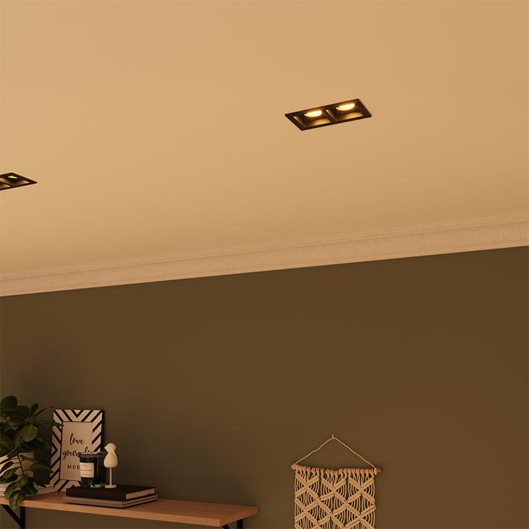 3x Fresno Double recessed downlight - 2700K- Black- 185x102x35.5- GU10